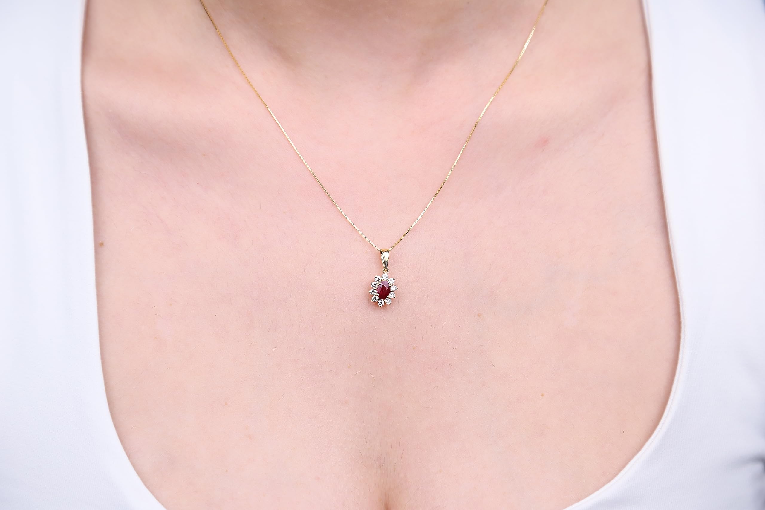 Gin & Grace 14K Yellow Gold Mozambique Genuine Ruby Pendant with Diamonds for women,Ethically, authentically & organically sourced (Oval-cut) shaped Ruby hand-crafted jewelry for her, Metal, Ruby