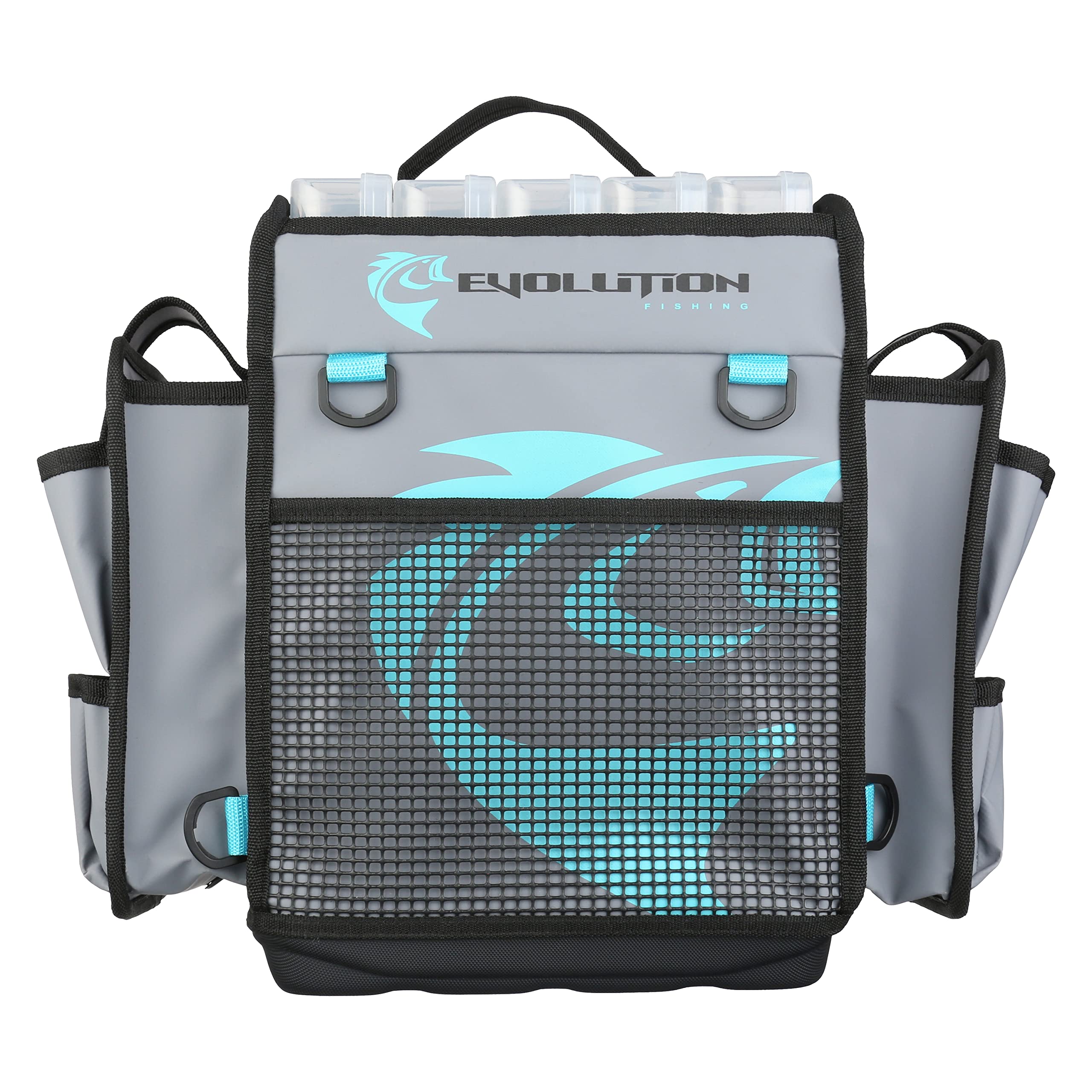 Evolution Fishing Rigger Series Kayak Tackle Bag - 3700 Size, Grey, Zipperless, Heavy Duty Water Resistant Tarpaulin Construction, 2 Rod Holders, Molded Bottom, Tackle Storage