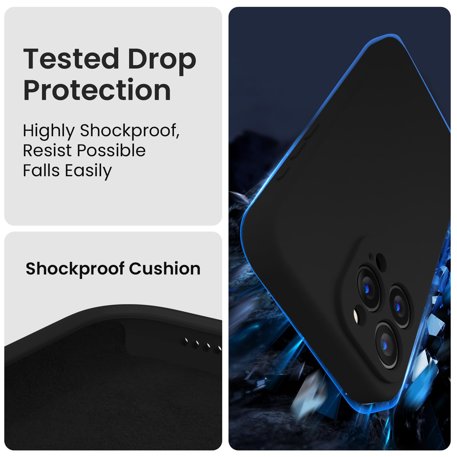 FireNova Designed for iPhone 15 Pro Case, Silicone Upgraded [Camera Protection] Phone Case with [2 Screen Protectors], Soft Anti-Scratch Microfiber Lining Inside, 6.1 inch, Black