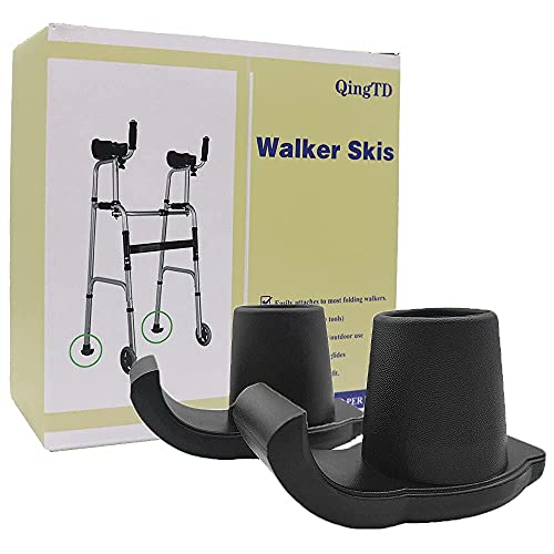 Walker Ski Glides, for1 1/8 Inch Tubes,Pop and Glide Easy Use Walker Skis, Heavy Duty Coaster Skis for Medical Walkers,Black (2),QingTD