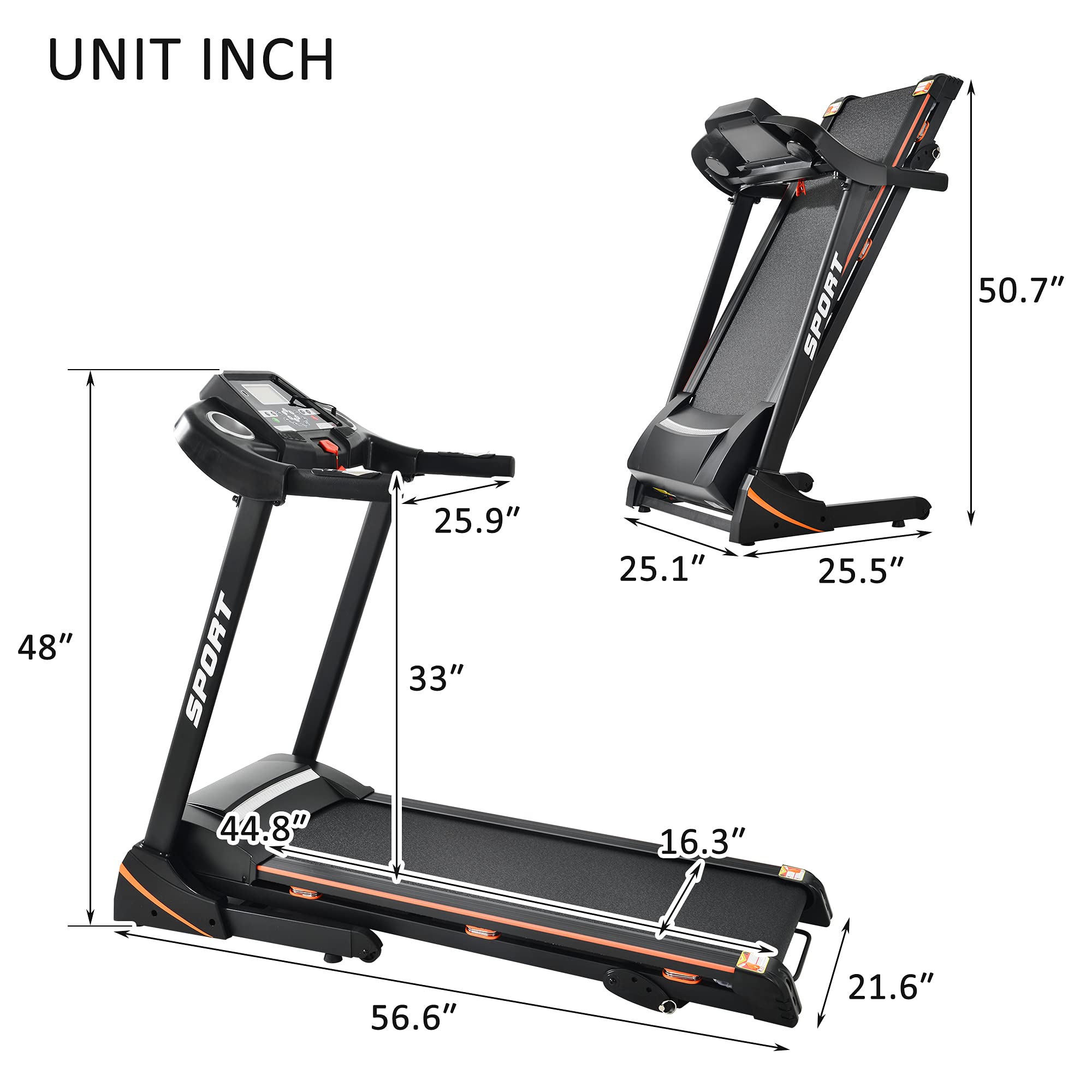 Folding Electric 3.5HP Treadmill with Incline Medium Running Machine Motorised LCD Gym 330lbs,Electric Motorized Power 14.8KM/H (3.5HP)