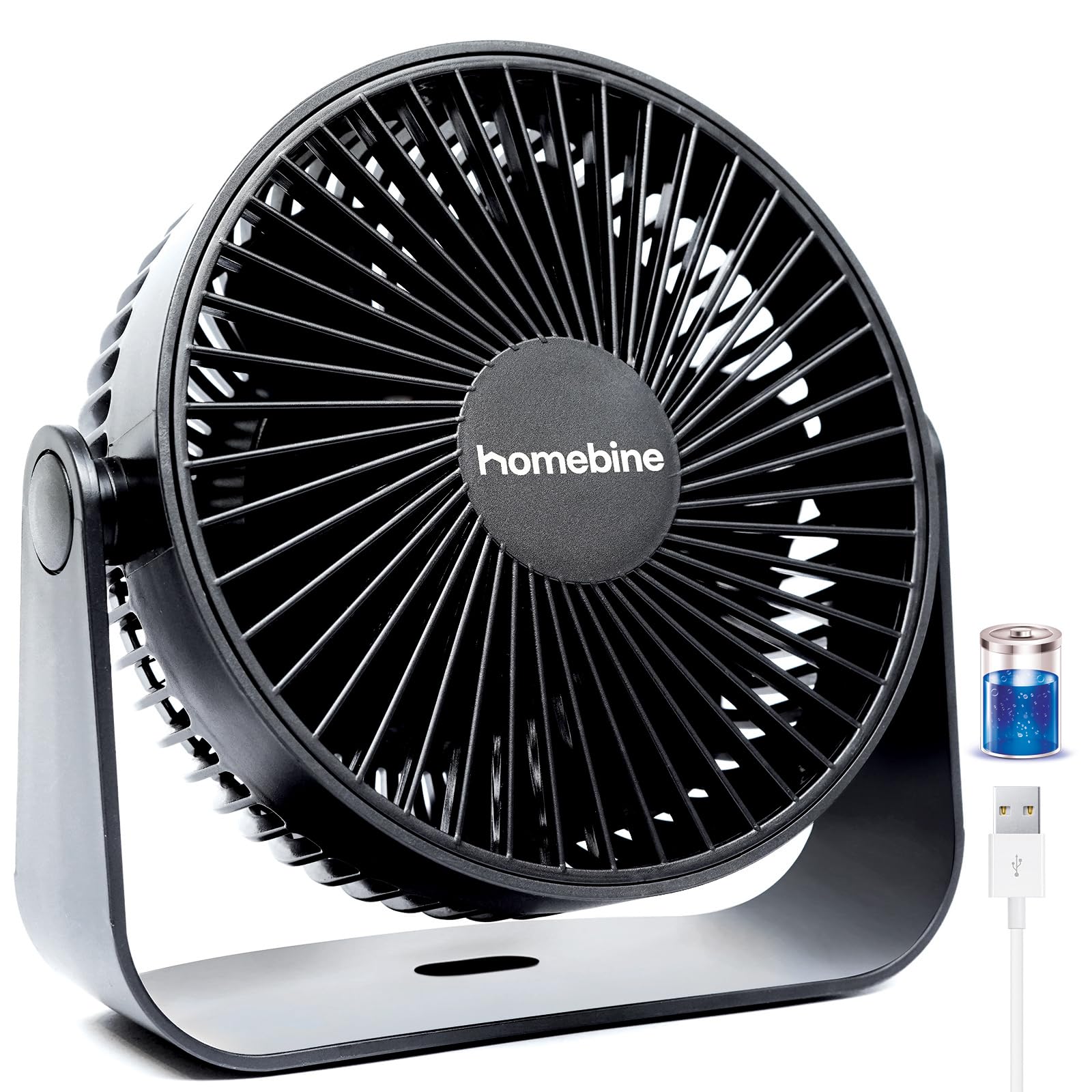 homebine Desk Fan 2000 mAh Battery Fan Rechargeable Mini Fan 4 Adjustable Speed Wireless Fan USB with Strong Airflow Table Fan 360° Rotatable Head Personal Fan for Home and Office