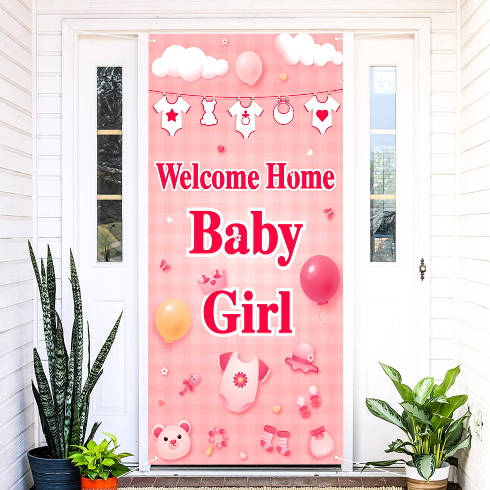 Labakita Welcome Home Baby Girl Door Banner, It’s a Girl Welcome Baby Girl Banner, Baby Shower Decorations for Girls, Gender Reveal Baby Shower Door Sign Party Decoration Inside Outside