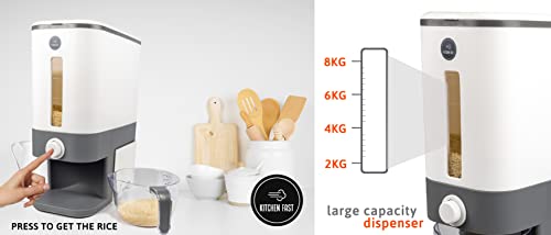 KITCHEN FAST–22LBS Rice Dispenser–Food Dispenser-Attachable Cutlery Holder and Salt/Spice Container–Large Grain Storage with Lid–Extra Storage Box-Moisture Proof-Optimizes Kitchen Space–Rice Storage