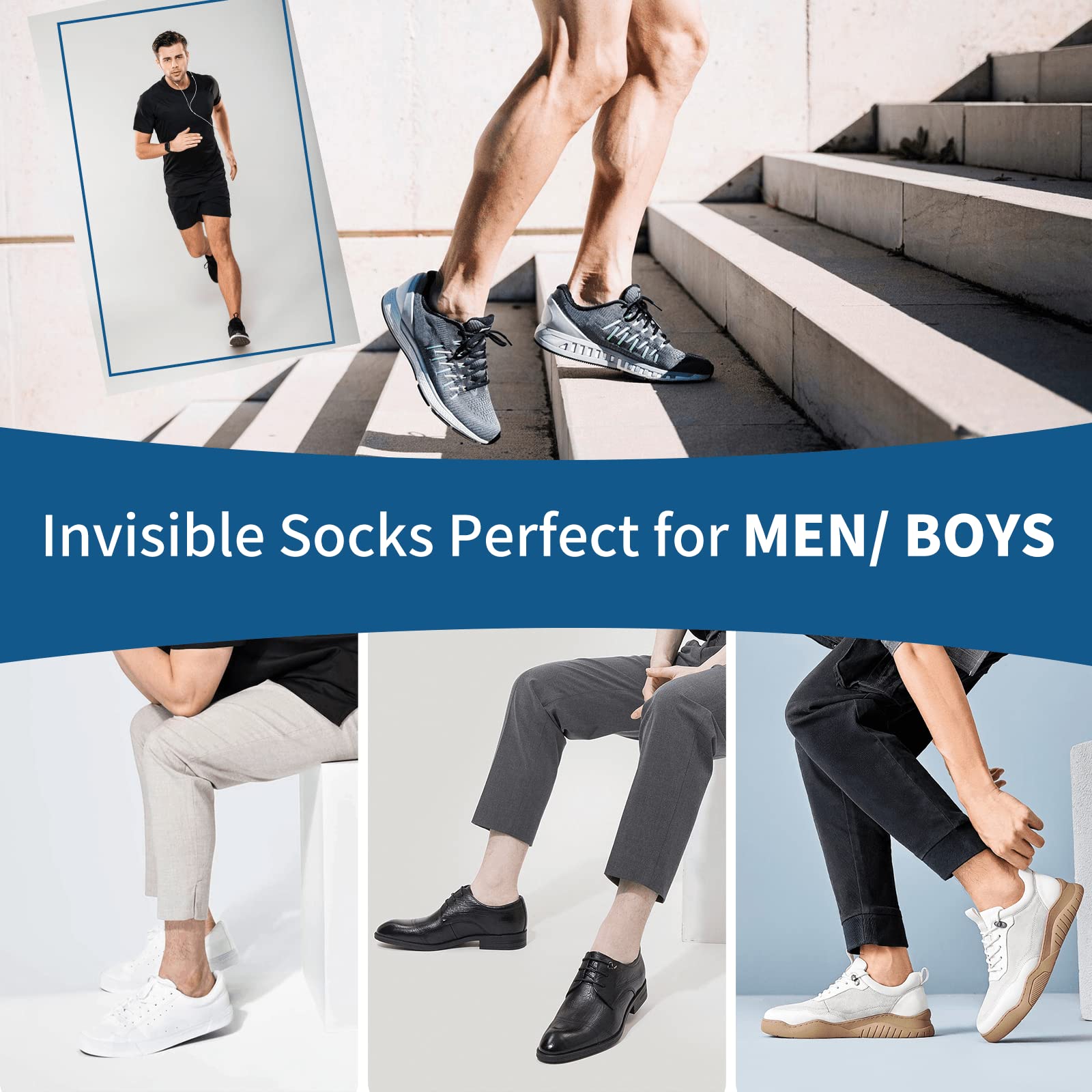 HERAN No Show Socks Men Size 6-12, 8-Pairs Low Cut Socks Men Ankle Athletic Socks, Mesh with Towel Bottom
