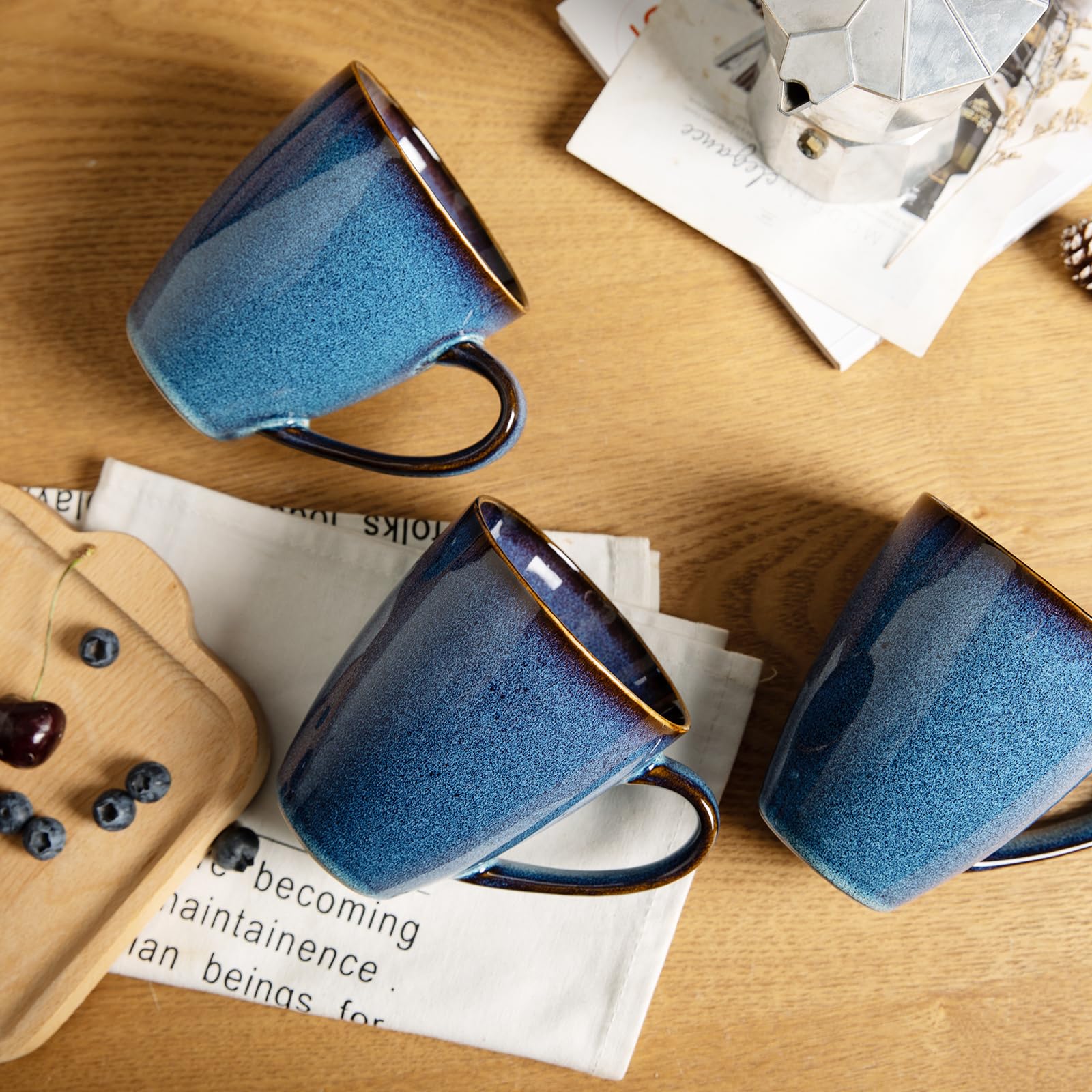 MONITO 17 OZ Coffee Mugs Set of 6, Large Ceramic Coffee Mugs,Modern Coffee Mugs Set with handle for Tea/Latte/Cappuccino/Milk/Cocoa, Funny Tea Cups for Office and Home, Engagement Gifts. (Starry Blue)