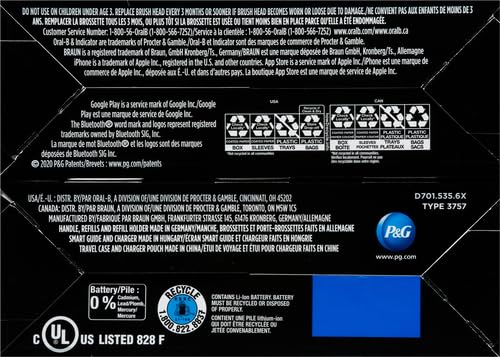 Electric Toothbrush, Oral-B 7000 SmartSeries Black Electronic Power Rechargeable Toothbrush with Bluetooth Connectivity Powered by Braun , 8 Piece Set