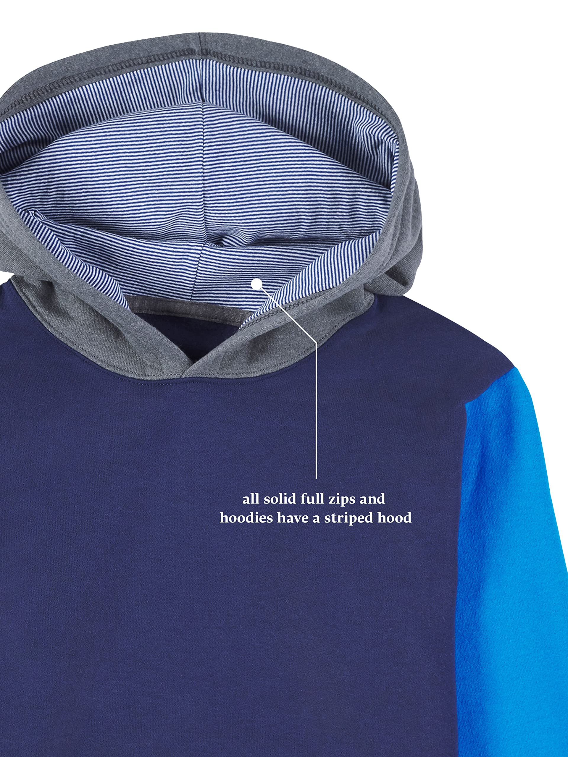 Fruit of the Loom Boys' Fleece Full Zip Hoodie Sweatshirt, CHARCOAL HEATHER/TIMES SQUARE NAVY STRIPE, Medium