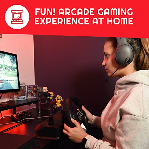 EVORETRO Steering Wheel for PC, Racing Wheel, Pedals, Paddle & Stick Shifter, Compatible with Nintendo Switch Games - Mario Kart 8 & More! High Vibration Feedback, Adjustable Desk Clamp