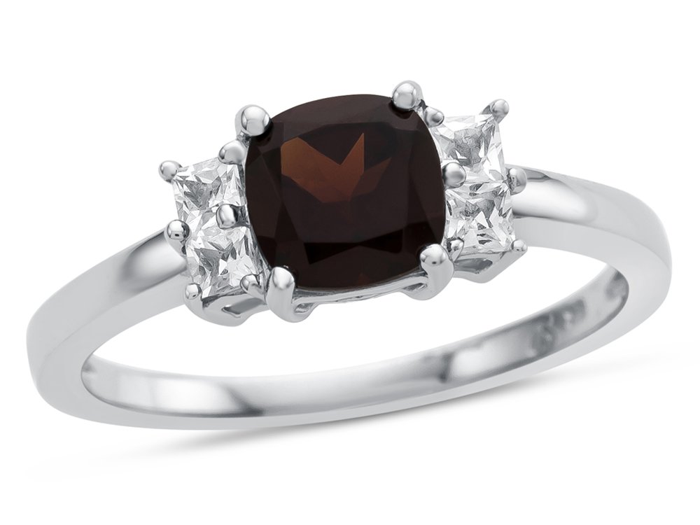 FJC Finejewelers Sterling Silver 6x6mm Cushion-Cut Garnet and White Topaz Ring Size 7