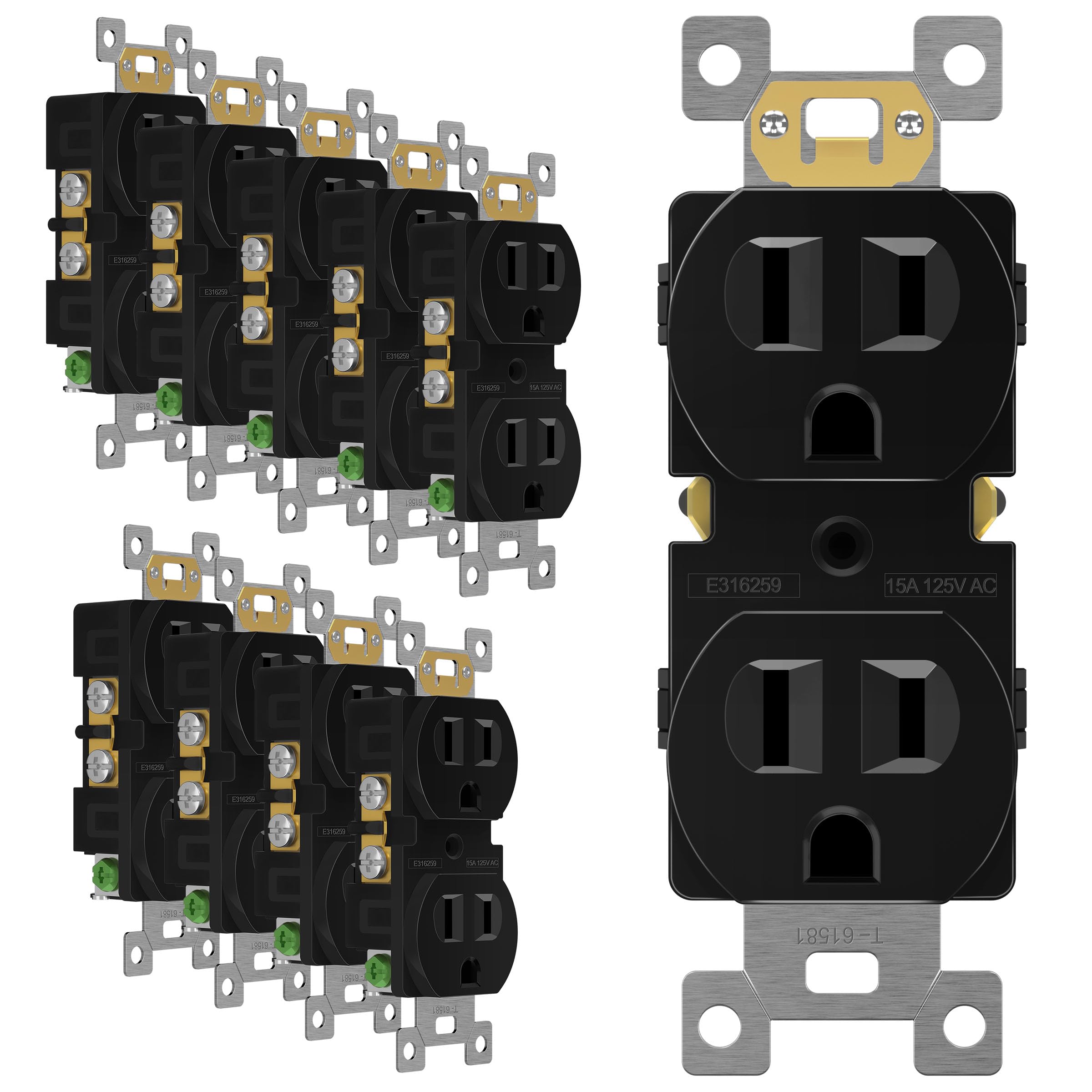 ENERLITES Duplex Receptacle Outlet, Residential Grade Electrical Wall Outlets, 15A 125V, Self-Grounding, 3-Wire, 2-Pole, UL Listed, 61580-W-10PCS, White (10 Pack)