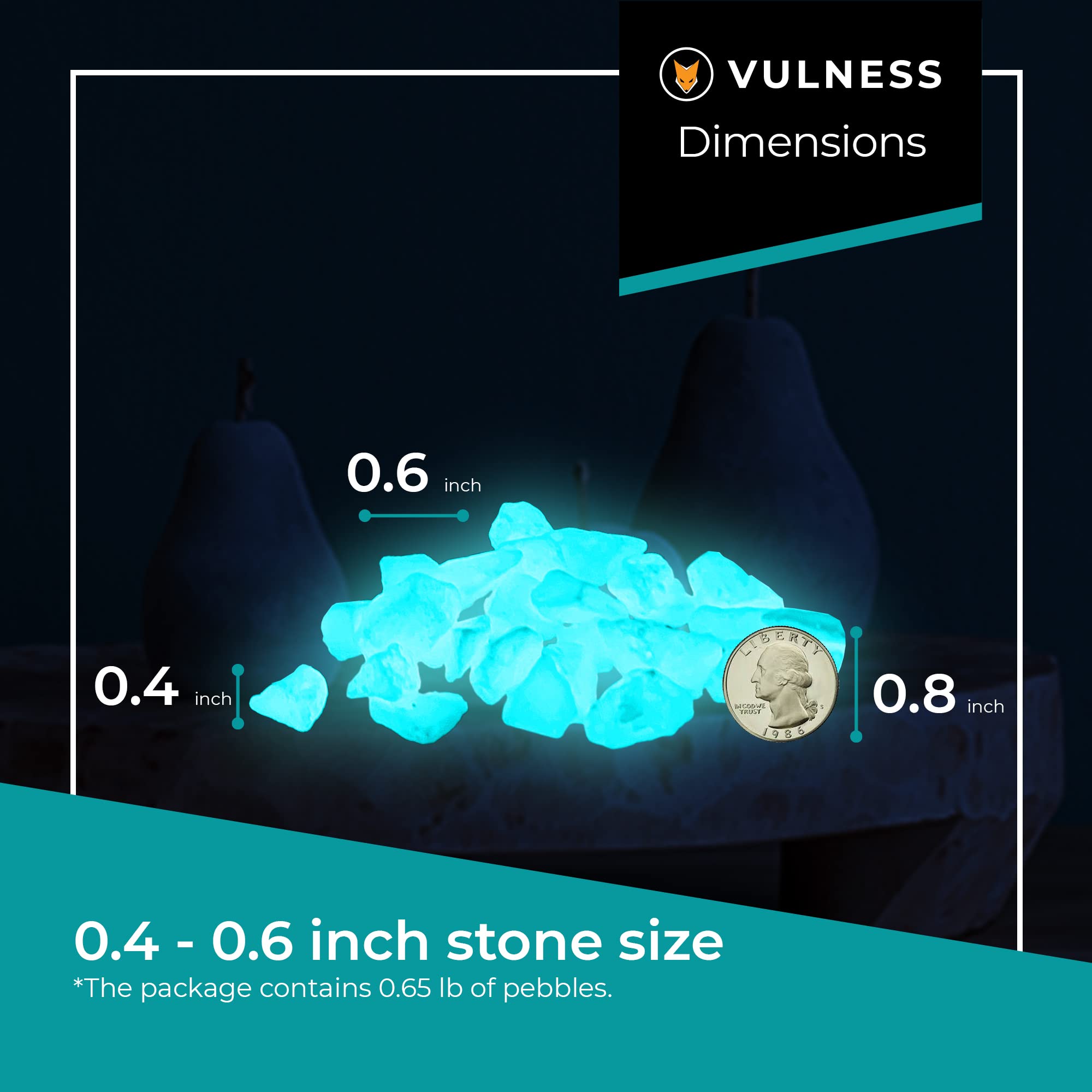 VULNESS Glow in The Dark Rocks Decorations - Ideal for Yard, Walkway, Driveway, Pathway, Backyard, Garden, Room Decor, Planter Aesthetic, Aquarium Fish Tank Accessories, Betta Gravel (0.4-0.6 inch)