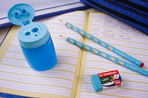 STABILO Handwriting Pencil EASYgraph S School Set - Left-Handed - Pencil x 2 + EASYsharpener + EASYeraser - blue