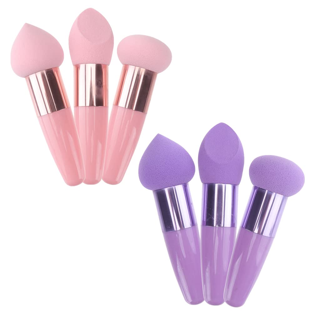 MAGICLULU 6Pcs Powder Puff Mushroom Makeup Sponge with Handle Foundation Blending Beauty Sponge Dry & Wet Use for Powder Cream or Liquid