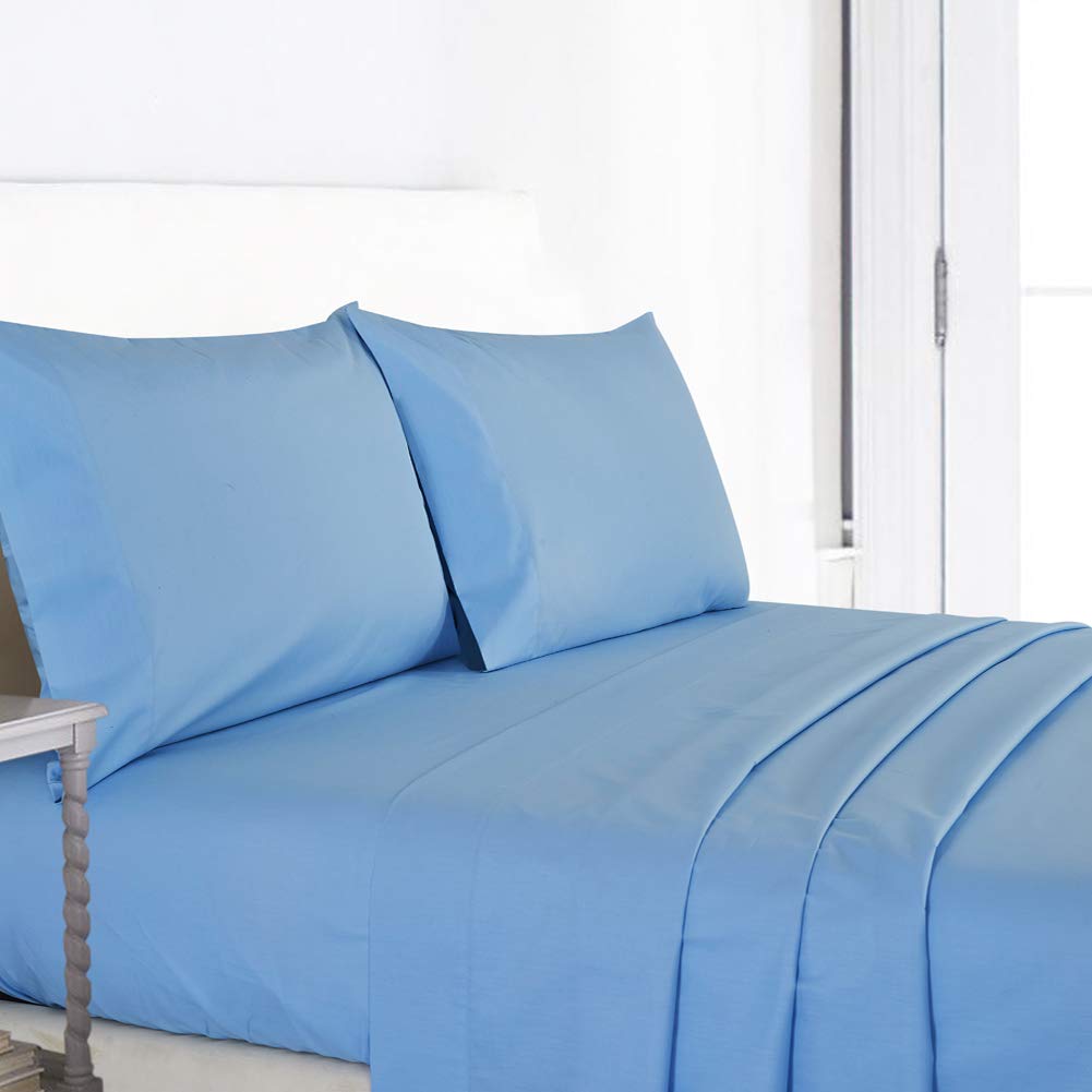ELINEN Full Size Percale Bed Sheets, 200 Thread Count Cotton Polyester Blend Sheet Set,Wrinkle Free,Breathable,Crisp Refreshing Feeling, 60 Cotton 40 Polyester Cotton Rich Sheets 4 PC(Blue,Full)