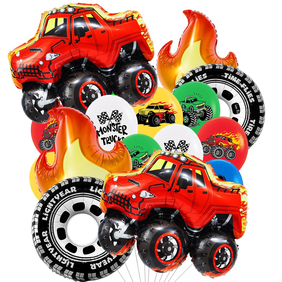 Monster Truck Theme Birthday Party Decorations Monster Truck Balloons Wheels Balloons Fire Balloons Happy Birthday Truck Shaped Balloons for Girls Boys Birthday Baby Shower Wedding Party Supplies