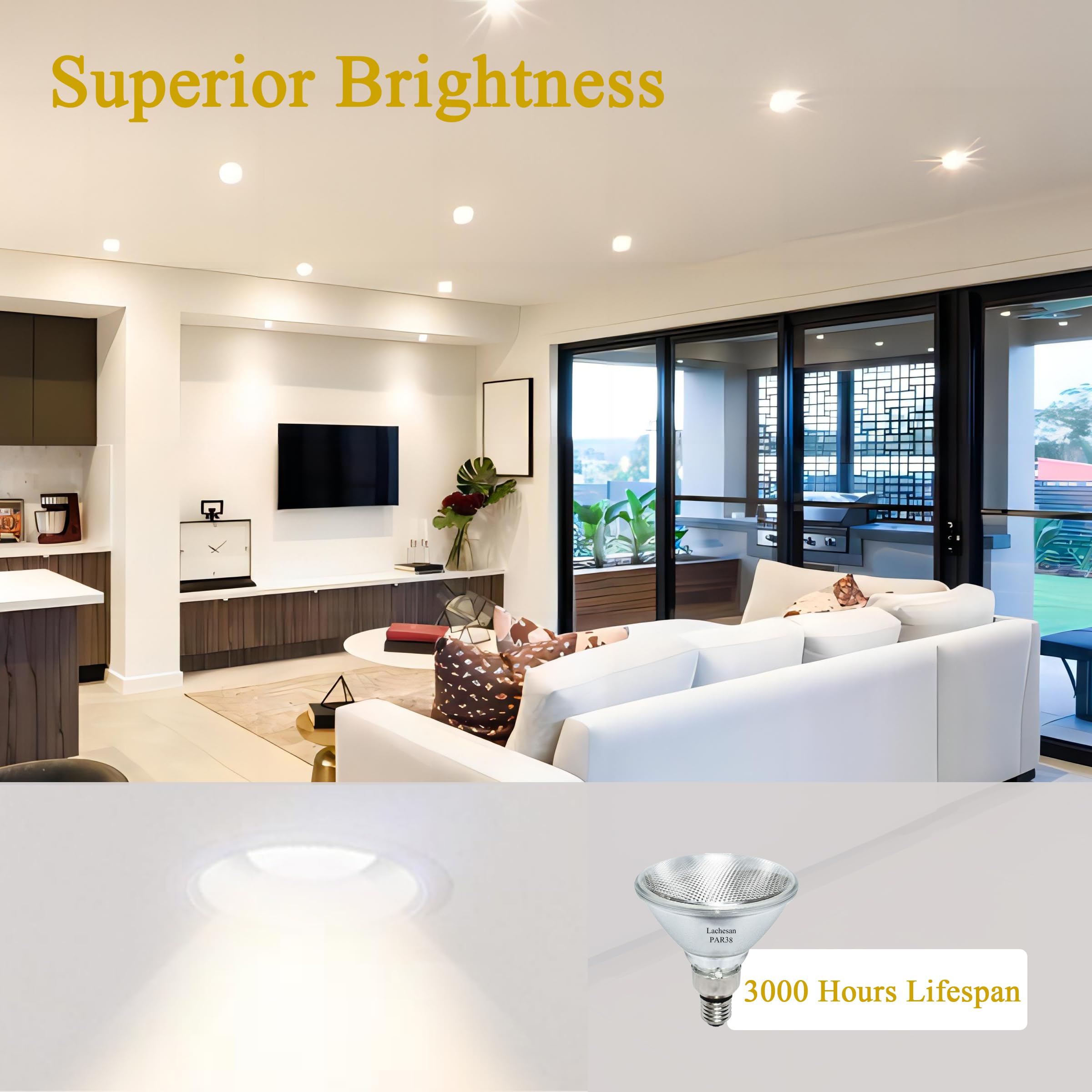 Lachesan PAR38 Halogen Flood Light Bulbs 2 Pcs, 90W Equivalent, 120V, E26 Base, 2700K Warm White Light for Indoor and Outdoor
