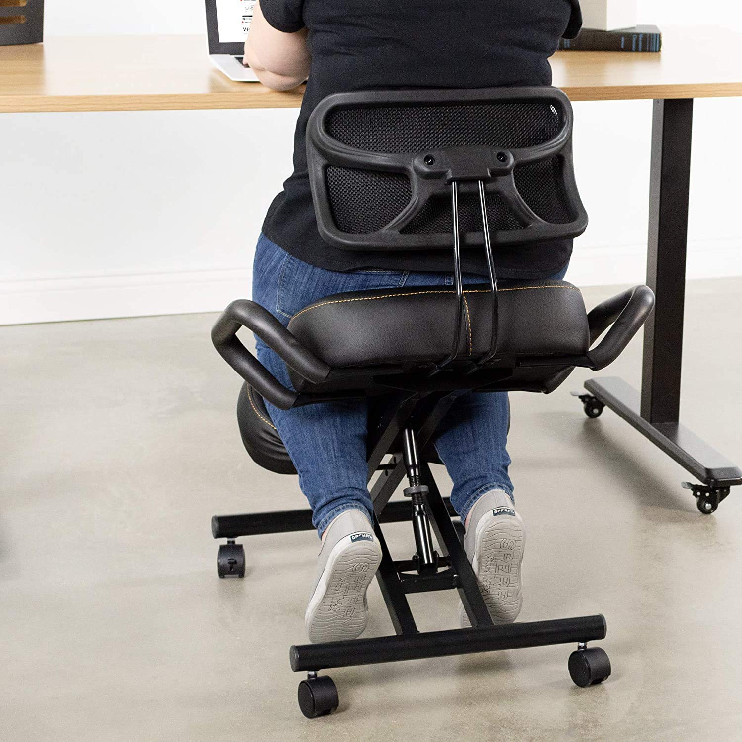 Ergonomic Kneeling Chair with Back Support, Adjustable Stool for Home and Office - Improve Your Posture with an Angled Seat - Thick Comfortable Cushions (Black)