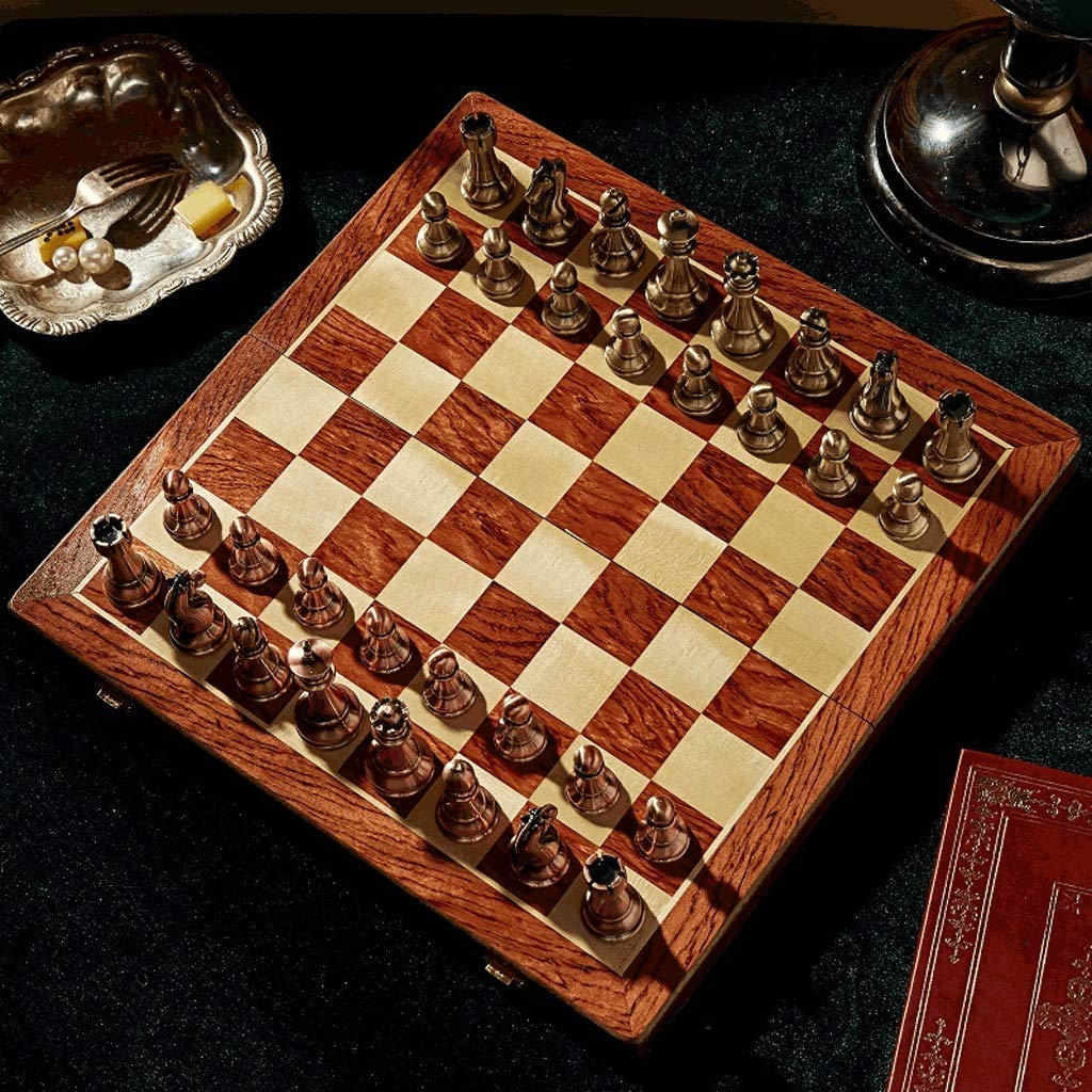 International Metal Chess Set for Kids Adults with Wood Board and Storage Metal Standard Pieces Classic Game Chess Set Chess Set