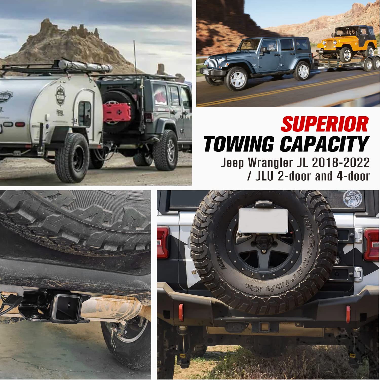 FieryRed Hitch Receiver Compatible with Jeep Wrangler JL 2018-2023 / JLU 2 Door & 4 Door,2'' Towing Rear JL Trailer Receiver Hitch
