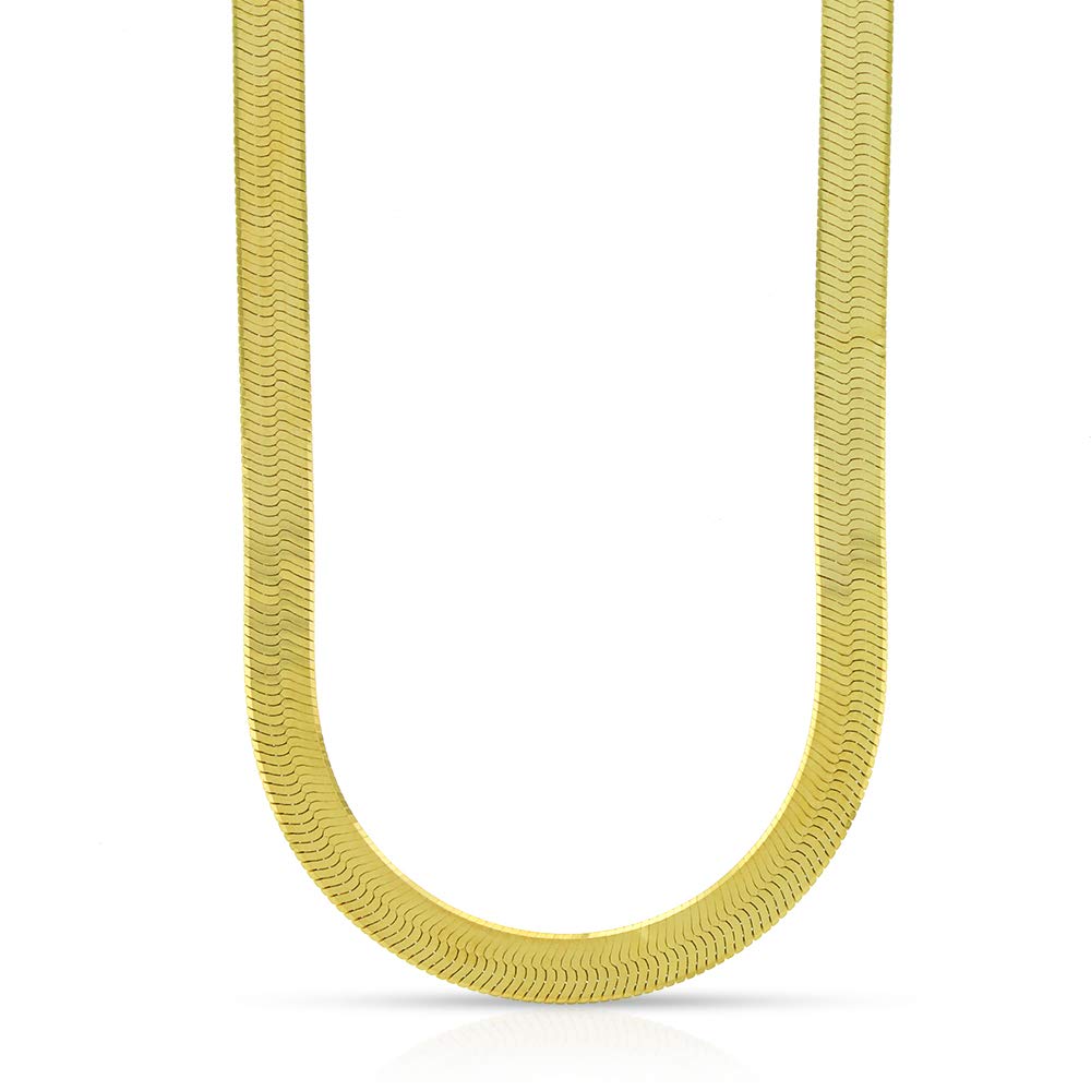 Giorgio Bergamo 925 Sterling Silver 9.5mm Herringbone Chain, Yellow Gold Plated Flat Imperial Link Necklace, (18)