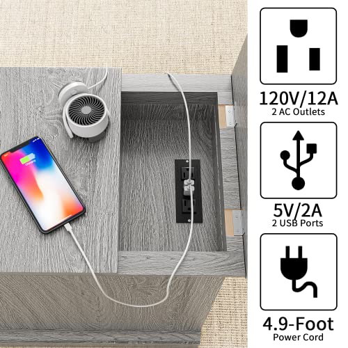 JUMMICO Side Table with Drawer & USB Ports & Power Outlets, End Table with Charging Station, Narrow Nightstand with Shelf for Small Space, Sturdy Storage Cabinet for Living Room Bedroom (Grey)