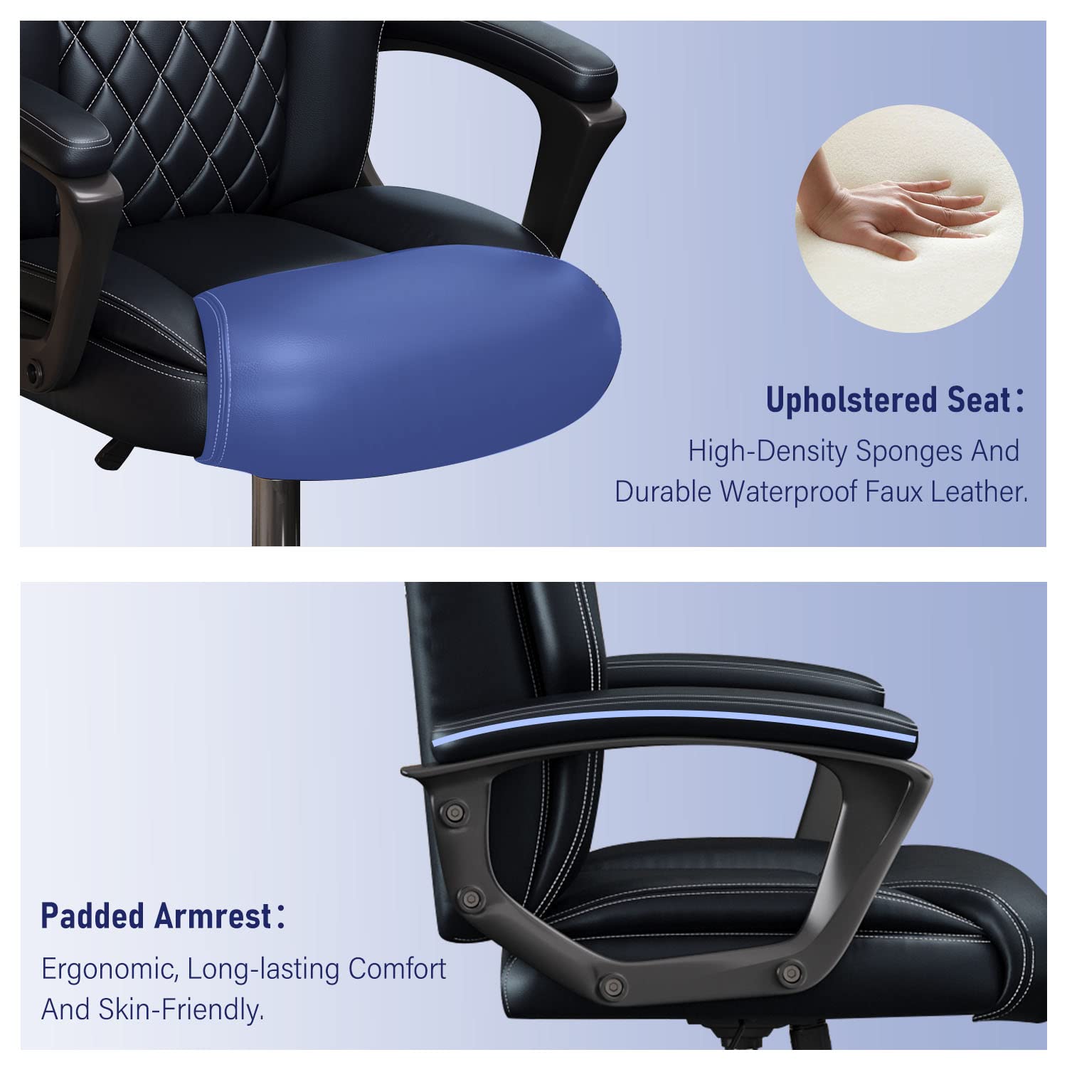 Ergonomic Office Chair High Back Home Office Desk Chair with Wheels Computer Chair with Lumbar Support PU Leather Executive Office Chair,Black