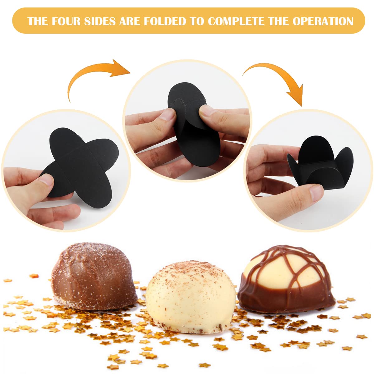 LNQ LUNIQI 200Pcs Truffle Liners Truffle Cups Truffle Wrappers Paper Candy Cups Baking Cups Dessert Cups Cupcake Cups for Bridal Shower Baby Shower Birthday Party Wedding(White&Black)