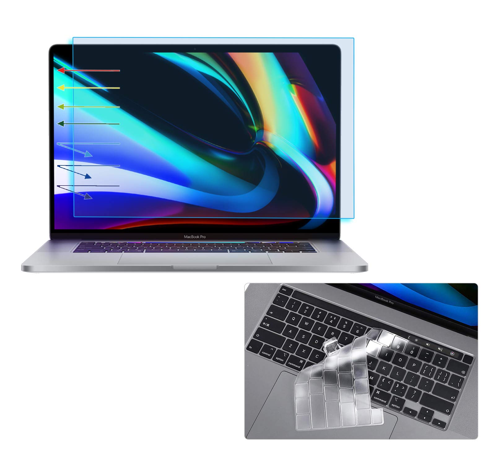 For Macbook Pro 16 Inch Screen Protector, Anti Blue Light Anti Glare Screen Fitler with Keyboard Cover for 2019 2020 New Macbook Pro 16 Inch A2141 with Touch Bar & Touch ID Screen Protector Cover
