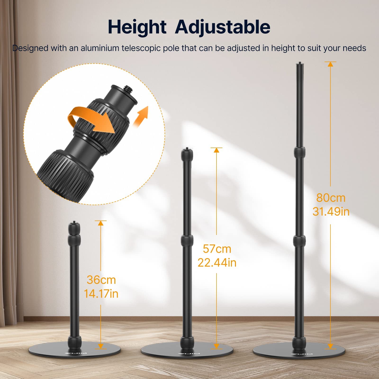 jusmo LS09 Aluminum Projector Floor Stand for Nebula/XGIMI/Other Video Projectors, Mevo Camera Stand, 16.5-34.6inch Adjustable, Compatible with Projector/Camera/Phone/GoPro/Webcam/Lights