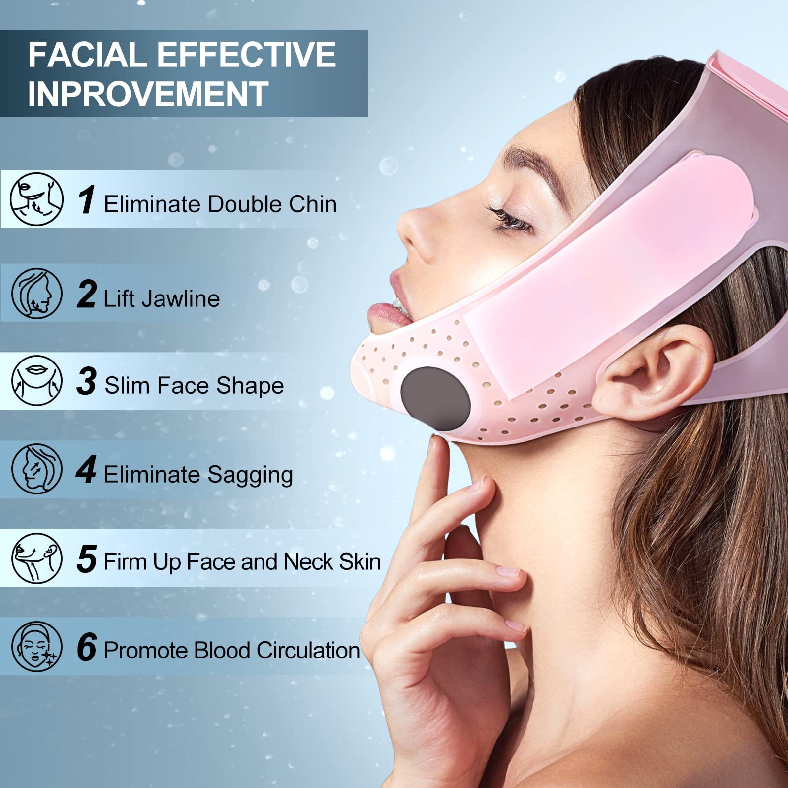 JUSRON Double Chin Reducer V Line Face Lifting Tape Face Strap, Soft Silicone Chin Strap Face Shaper to Removing Double Chin for Women and Men