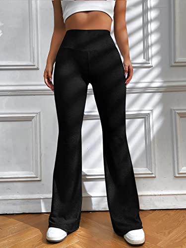 SOLY HUX Women's High Waisted Flare Leggings Sweatpants Bell Bottoms Bootcut Yoga Pants Plain Solid Black S