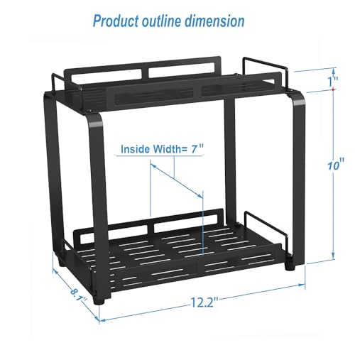 junyuan Large Bathroom Organizer Countertop,2 Tiered Bathroom Organizer Shelves with Toothbrush Holders,Bathroom Counter Storage Rack with Basket and Hooks Metal Black