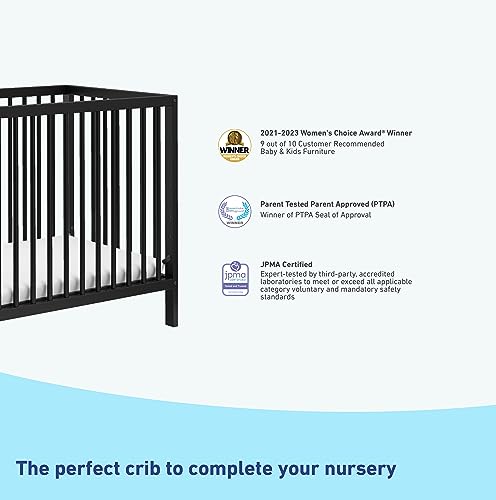Graco Teddi 4-in-1 Convertible Mini Crib with Bonus Water-Resistant Mattress (Black) β GREENGUARD Gold Certified, 2.75-Inch Mattress Included, Convenient Size, Easy 30-Minute Assembly