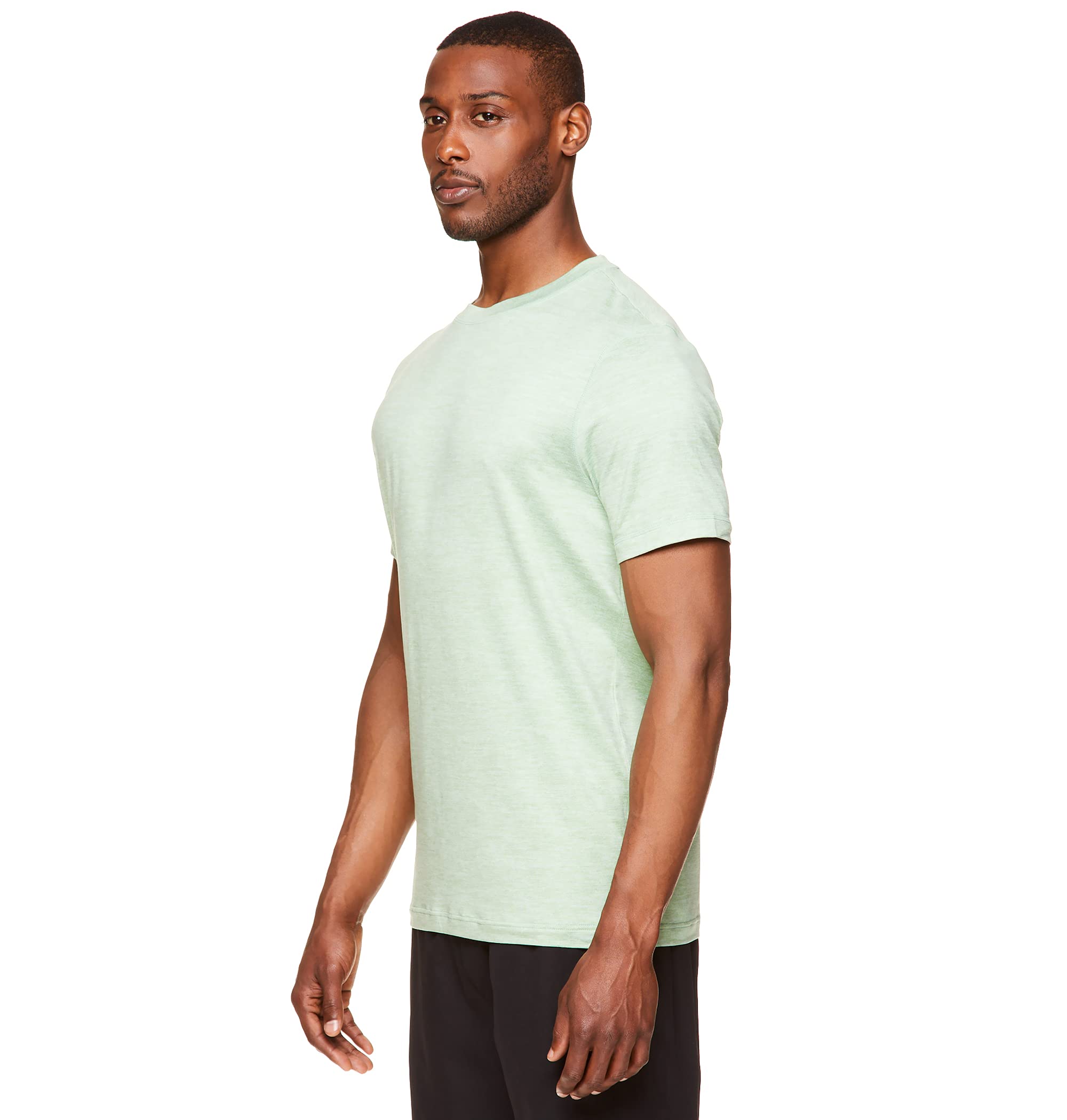 Gaiam Men's Athletic Yoga T-Shirt - Moisture Wicking Gym Training and Workout Shirt - Everyday Dusty Green Heather, Medium