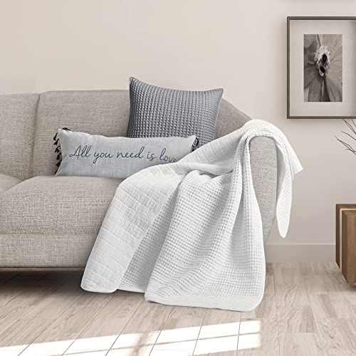 Levtex Home - Mills Waffle - Throw - Bright White Cotton Waffle - Throw Size 50 x 60in.