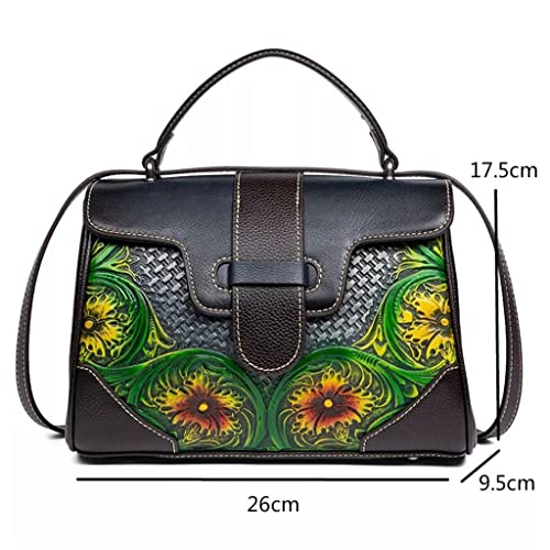 GPPZM Hand Embossed Women's Bag Retro Versatile Handbag Shoulder Messenger Bag (Color : Black, Size : 26(L)*17.5(H)*9.5(W) cm)
