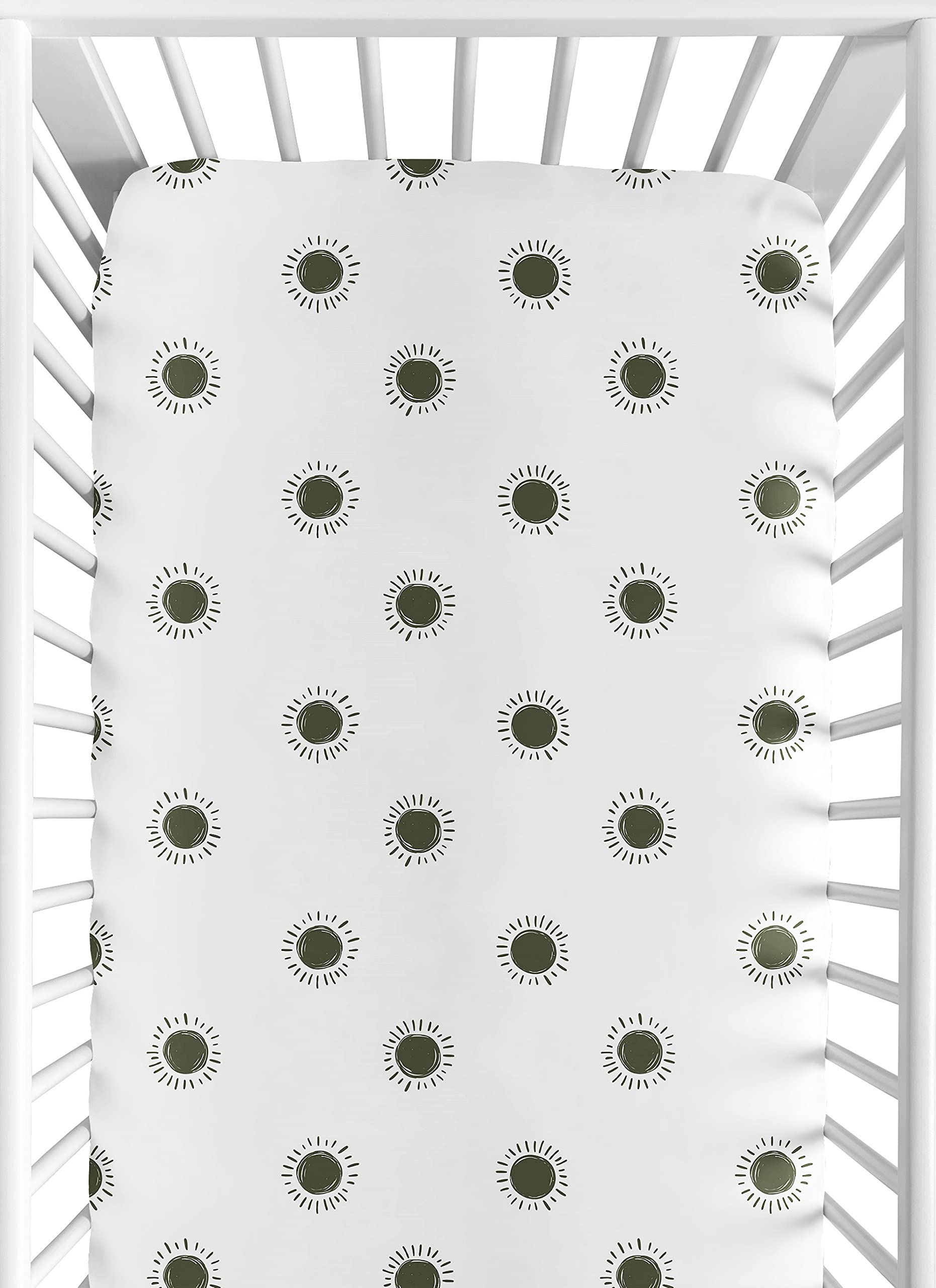 Sweet Jojo Designs White and Hunter Green Boho Sun Boy or Girl Fitted Crib Sheet Baby Toddler Bed Nursery - Bohemian Celestial Sky Desert Sunshine Outdoors Nature Gender Neutral, Crib Size