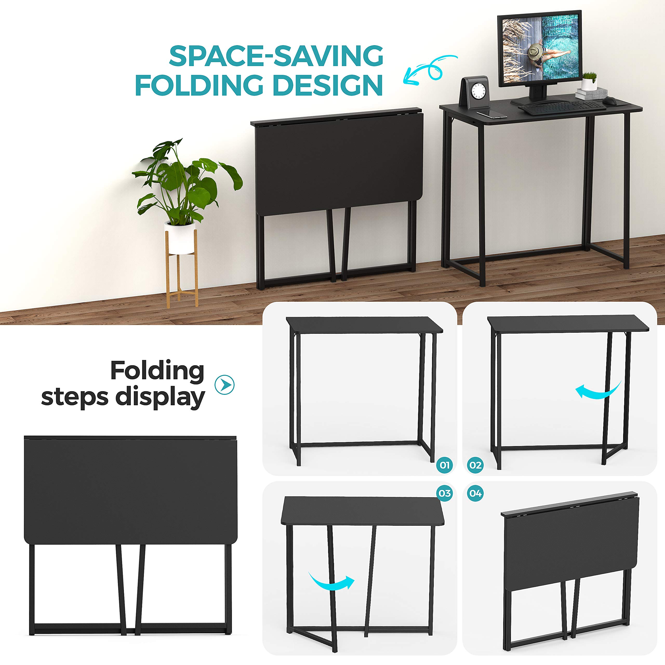 HC-RET 39.37" Foldable Home Office Desk Folding Desk No-Assembly Small Computer Desk.
