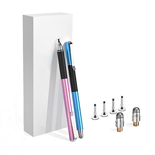 Stylus pens for Touch Screens(2 Pcs),Universal Stylus,[2-in-1] 2022 Updated Pens for All Touch Screens Cell Phones, Tablets, Laptops with 6 Replacement Tips(4 DiscsTips, 2 Fiber Tips)