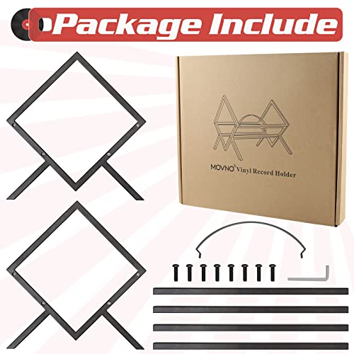 MOVNO Vinyl Record Storage Organizer, Record Player Holder Stand to Display 80-100 LPs, Albums, Books, Magazines (Metal Black)