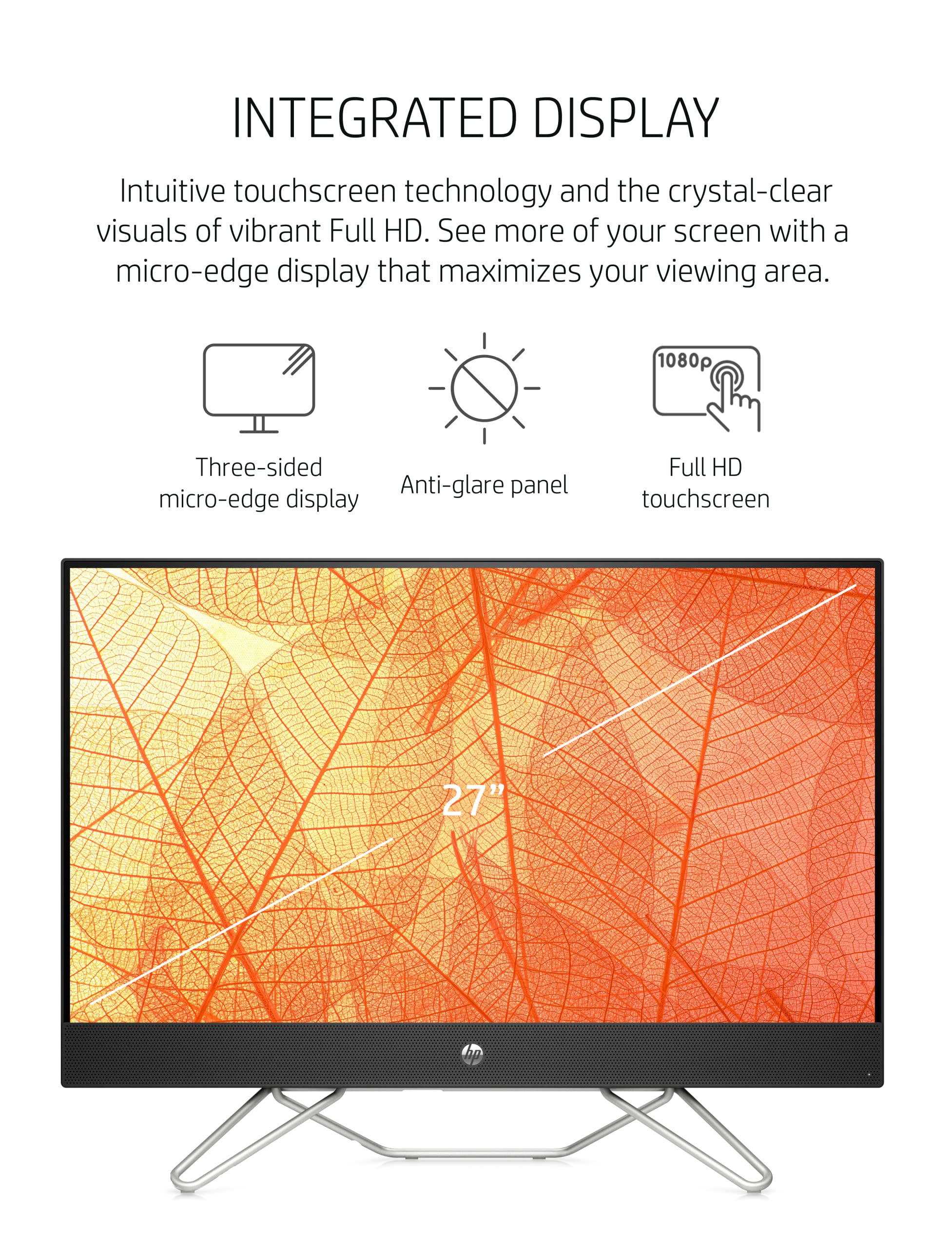 HP 27-cb0060 27” FHD Touchscreen All-in-One Desktop AMD Ryzen 5 5500U 2.1GHz 16GB RAM 512GB SSD Windows 11 Home (Renewed)