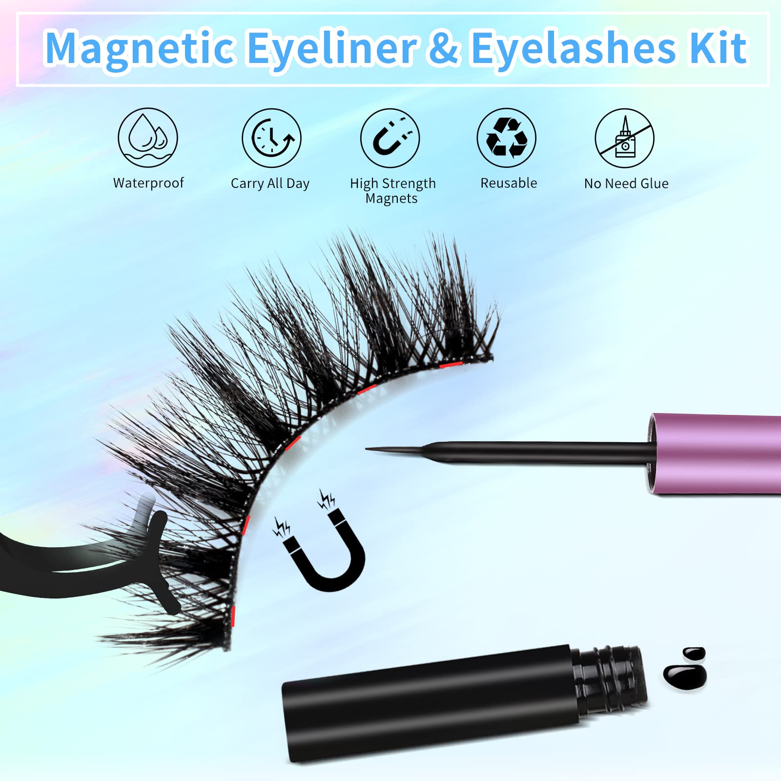 Magnetic Eyelashes Natural Look, Magnetic Lashes No Glue, Half Eye 2 Magnets Reusable False Eyelashes with Tweezers (magnetic eyelashes)