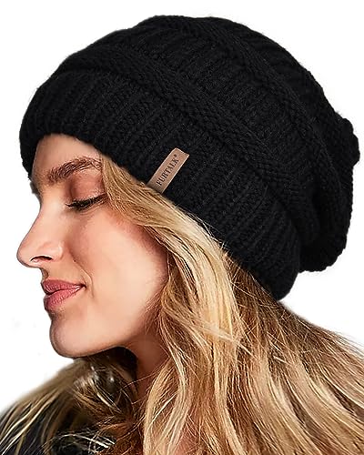 FURTALK Winter Hats for Women Fleece Lined Knit Beanie Hats Slouchy Warm Beanies Ski Skull Cap Black