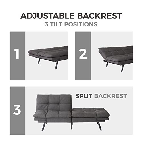 ERYE 3-in-1 Upholstered Napping Futon Sofa Loveseat Convertible Sleeper Couch Bed,Adjustable Both Side 2-Seaters Sofa&Couch Cushions Love Seat Daybed for Home Apartment Office Small Space Living Room