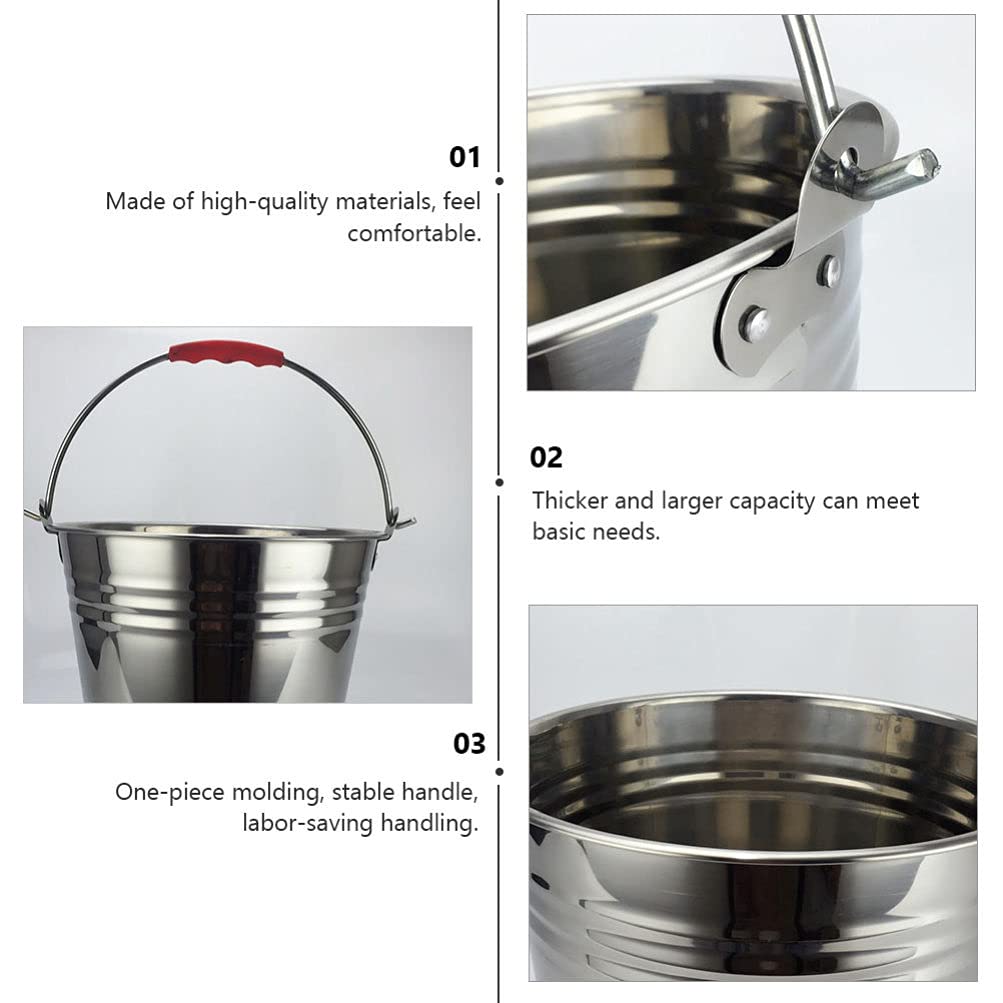 Hemoton Metal Bucket with Lid, Stainless Steel Milk Pail Bucket with Lid+ Handle, Durable Bucket for Heavy Loads, Compost, Milk Pail