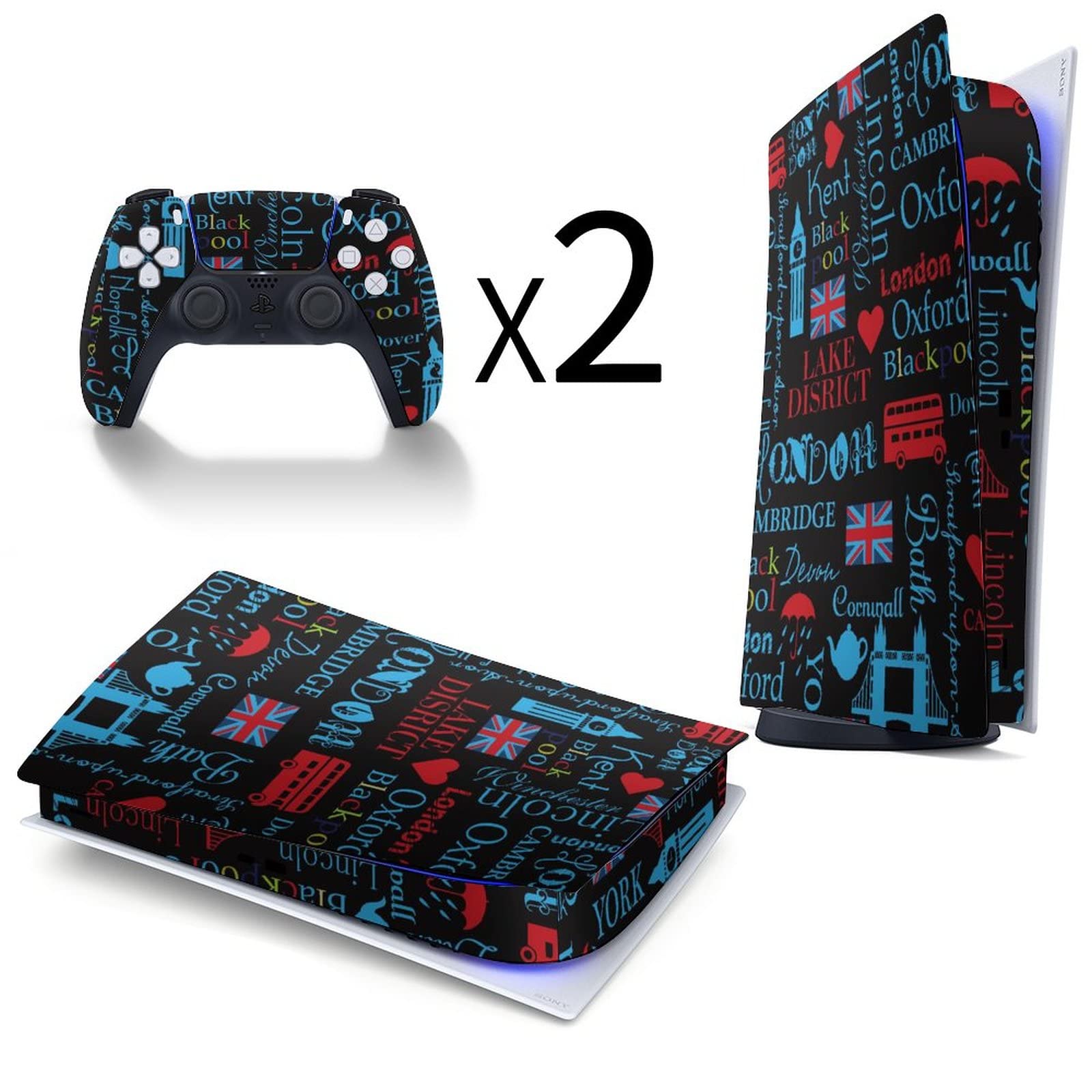 London Pattern Full Protective Skin Cover Design Wrap Decal Sticker Compatible with PS5 Digital Edition Console and Controller