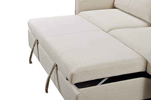 ERYE 74.5" W Futon Loveseat W/Pull Couch Bed and 2 Pillows,3 in 1 Reclining Backrest Love Seat Convertible Queen Size Sleeper & Sofabed for Home Apartment Office Living Room, Beige