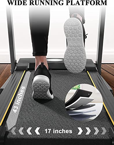 Treadmill with Incline for Home Use 17'' Wide Folding Treadmill Electric Treadmill Workout Running Machine with 3-Level Manual Incline Adjustment & 15 Pre-Set Training Programs Large LCD Display