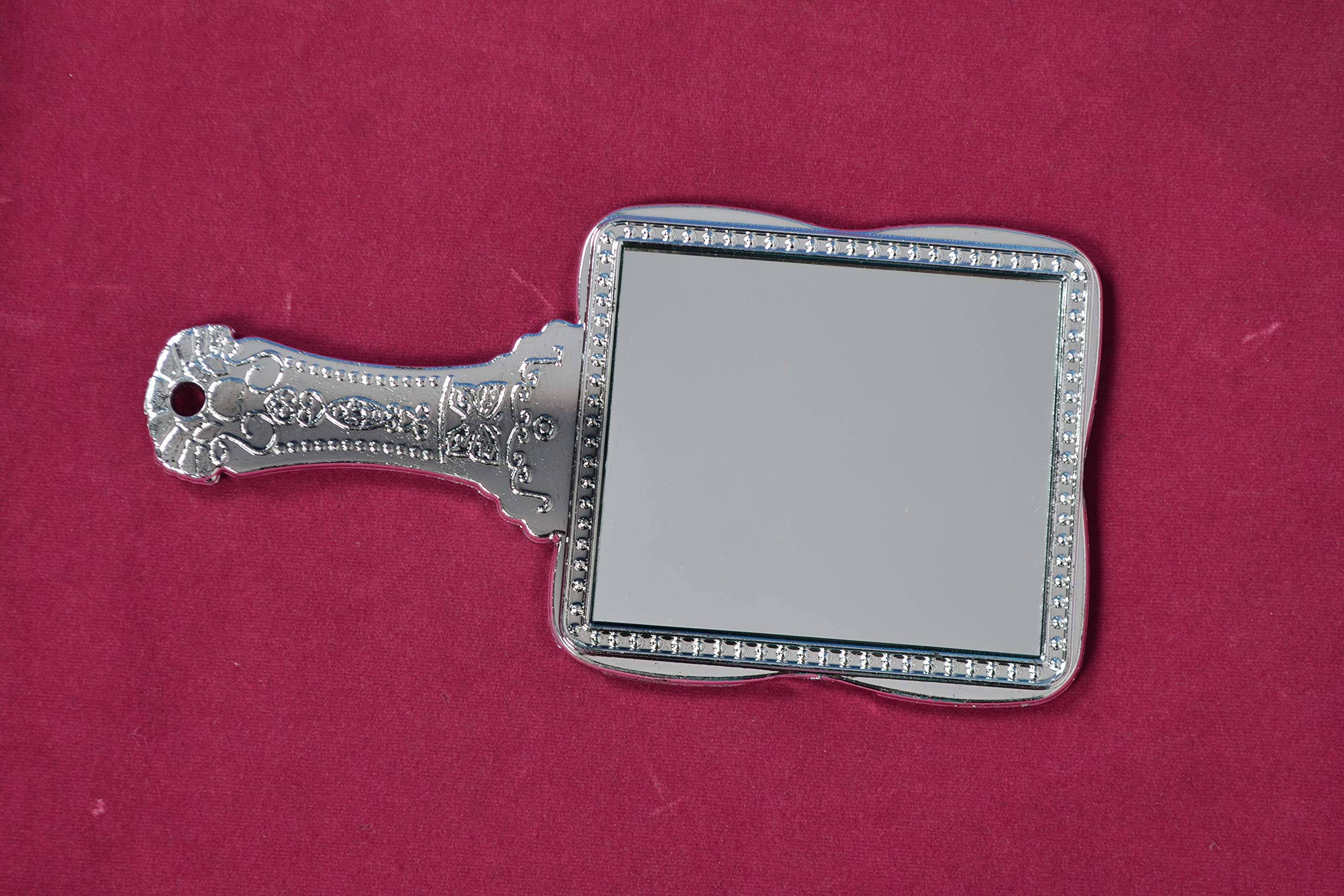 Garden Of Arts Silver Handheld Salon Barbers Hairdressers Square Shape Mirror with Grip Handle